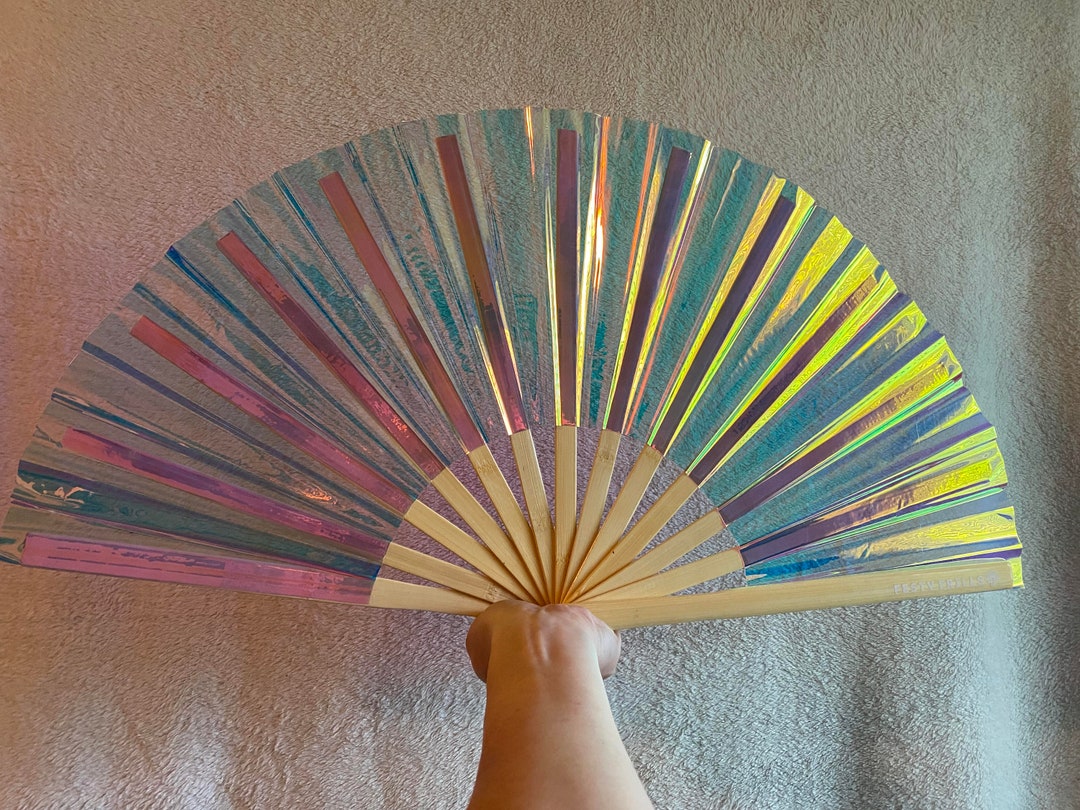 Holographic See-through Rave Festival Iridescent Clack Fan - Etsy
