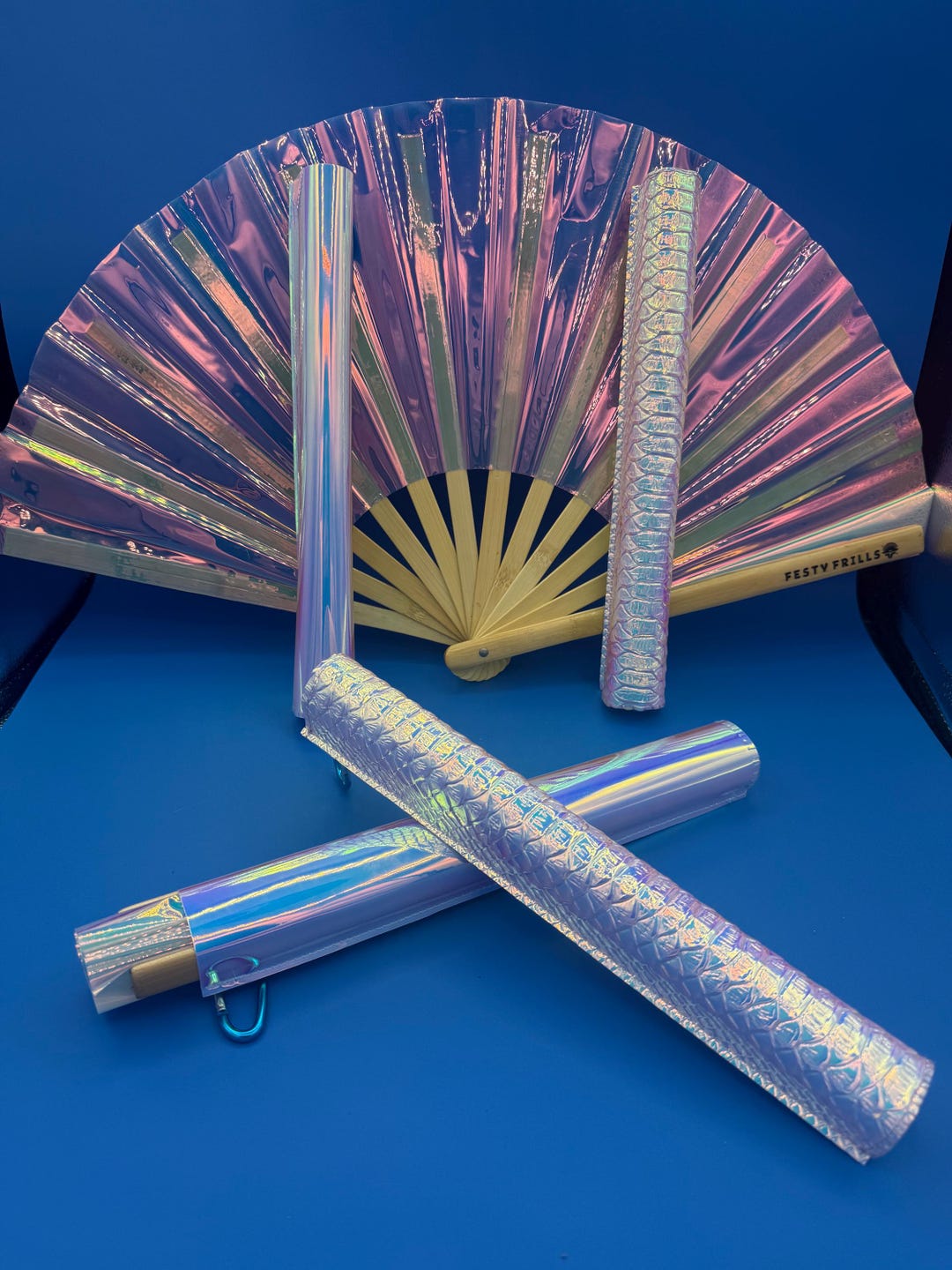 Alligator or Smooth Iridescent Festival Clack Fan Holder With Carabiner ...