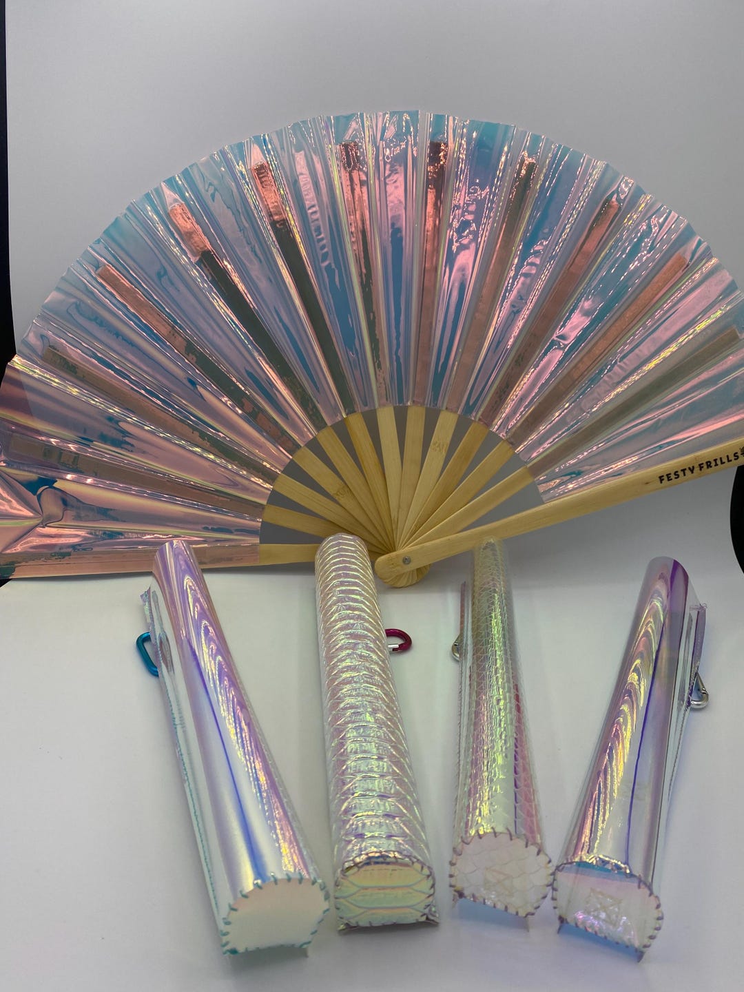COMBO Transparent Holographic Clack Fan and Holder - Etsy