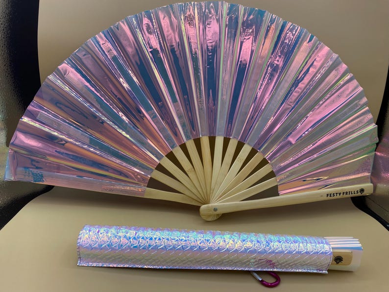 COMBO Transparent Holographic Clack Fan and Holder - Etsy