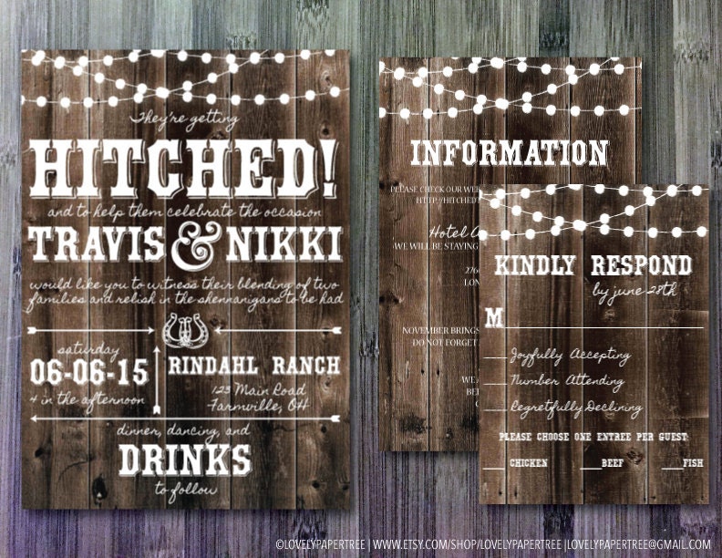 Rustic Hitched Wedding Invitation RSVP Information Suite Digital WD25 ...