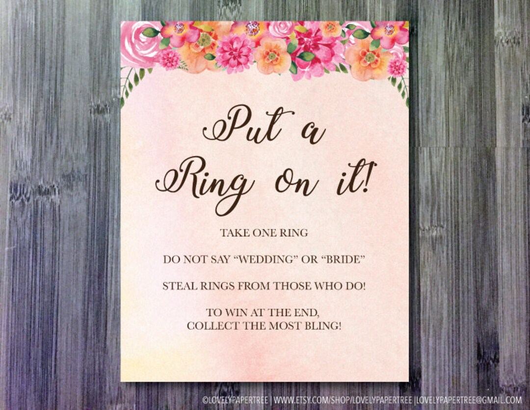 Ring Game Sign Put a Ring on It Game Bachelorette Game Bridal Shower ...