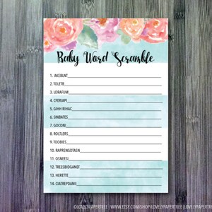 Flower Baby Scramble Game | Word Scramble Shower Game | Instant ...