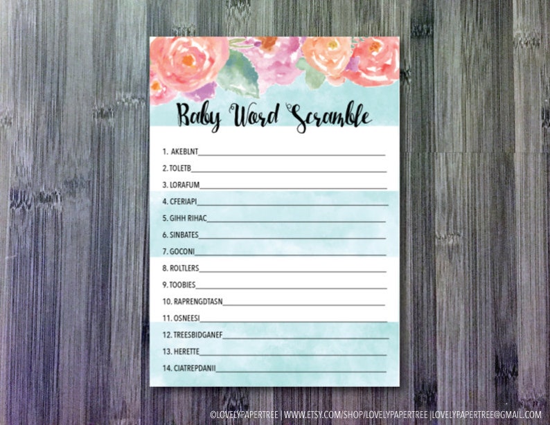 Flower Baby Scramble Game | Word Scramble Shower Game | Instant ...