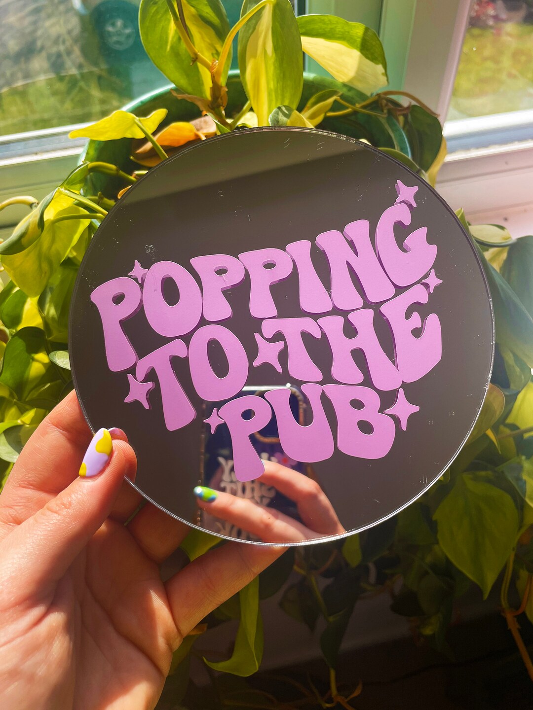 Popping to the Pub Mini Disc Mirror Customise Colour - Etsy