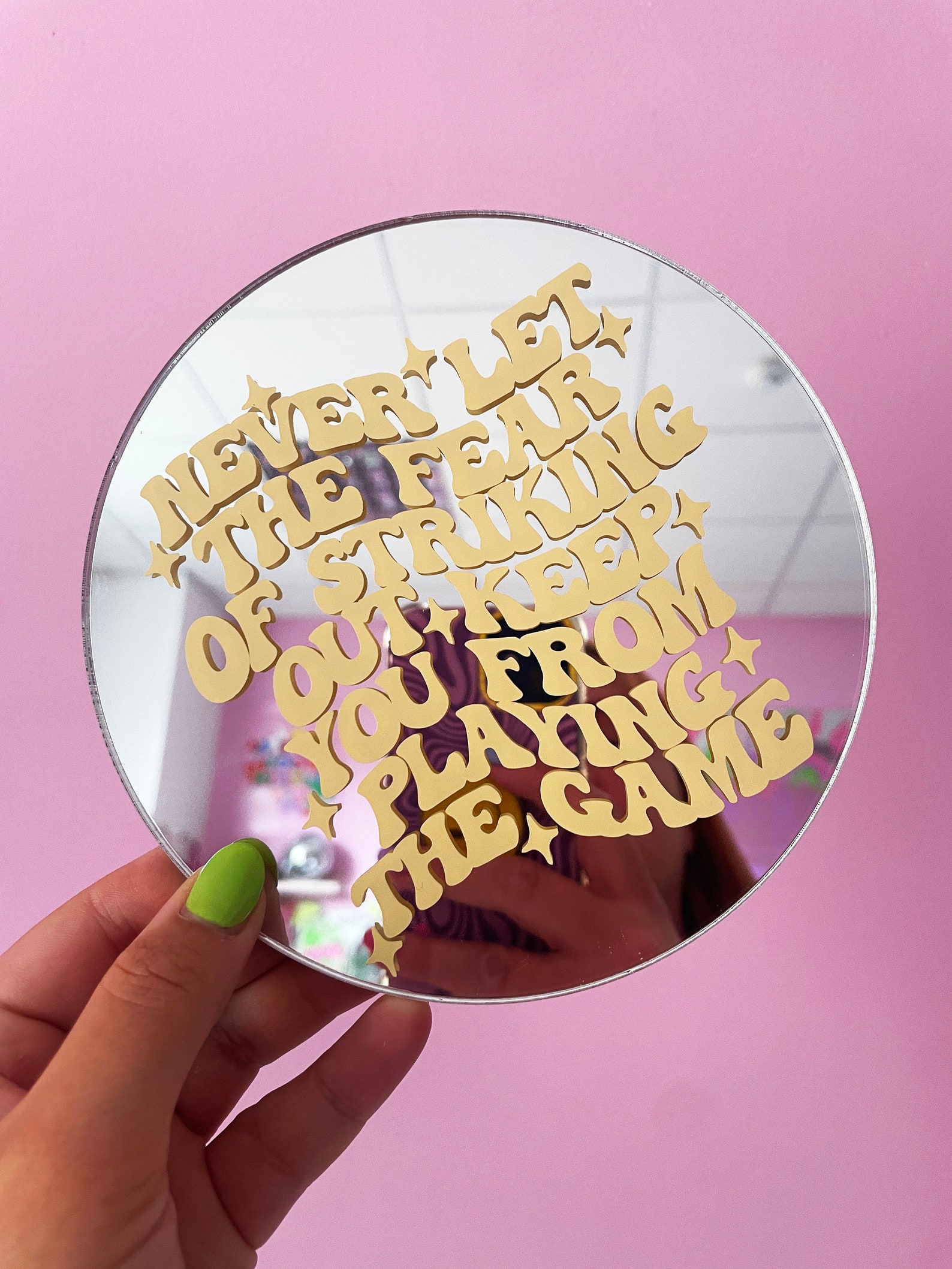 Custom Groovy Text Mini Disc Mirror LOTS OF COLOURS - Etsy UK