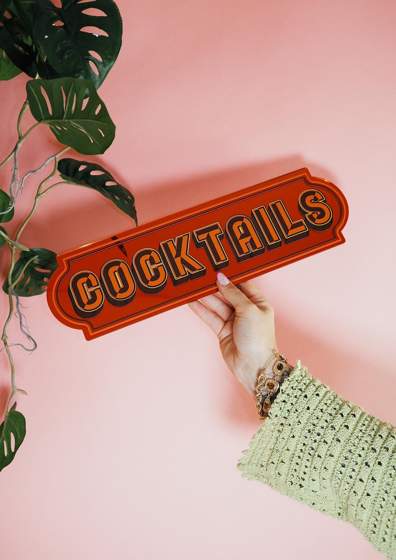 Cocktails Rectangle Mirror Sign - Retro Orange - Etsy
