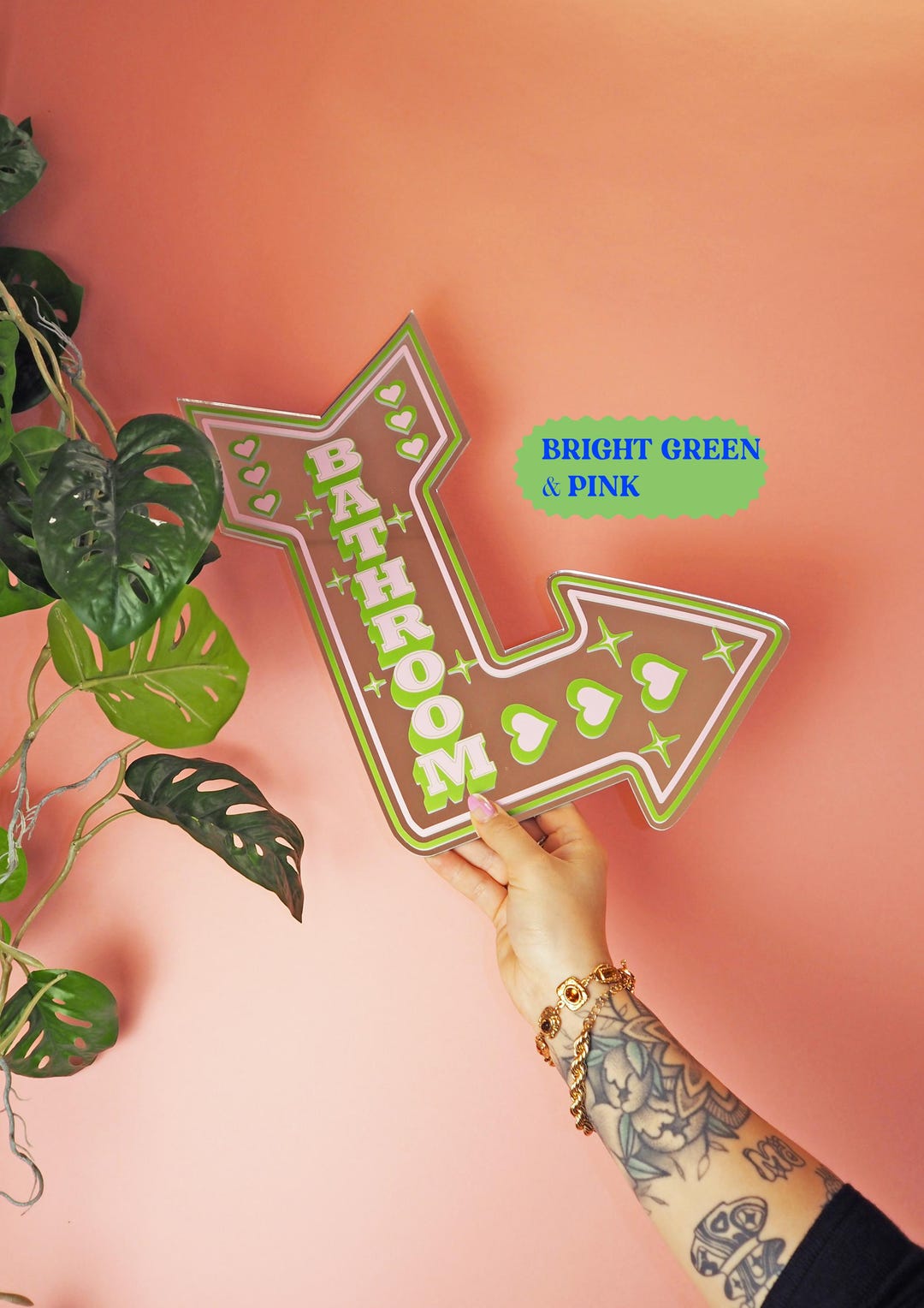 Retro Bathroom Arrow Mirror - BRIGHT GREEN & PINK - Etsy