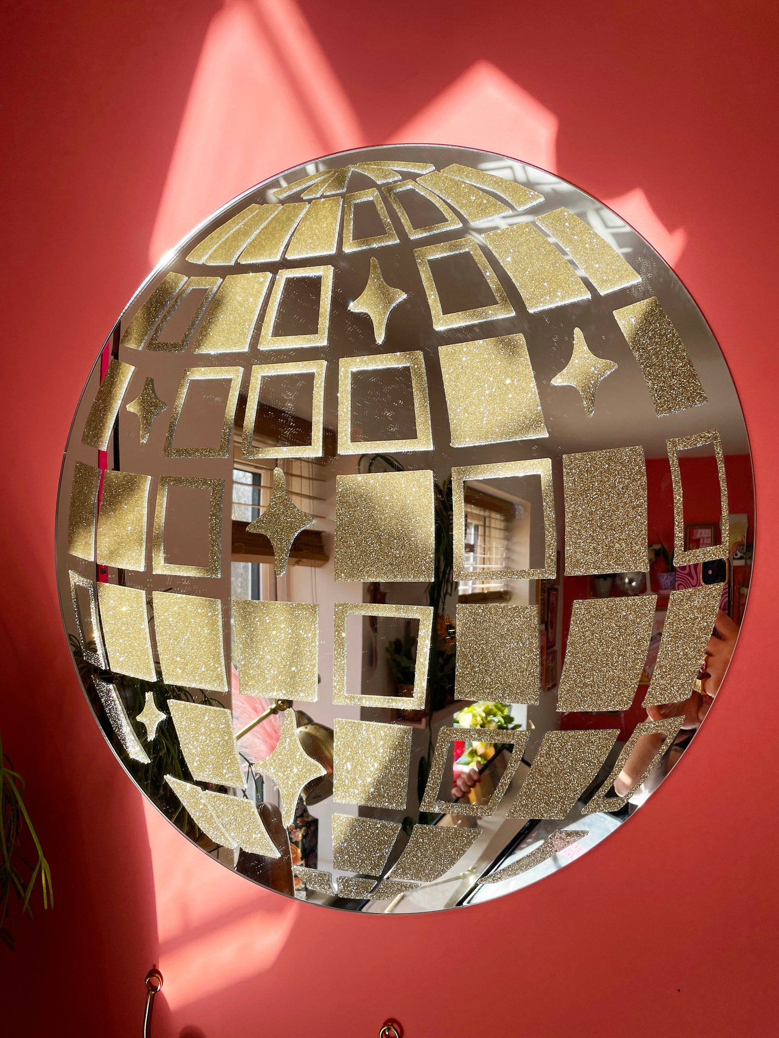 Large Gold Glitter Disco Mirror Ball Mirror - Etsy
