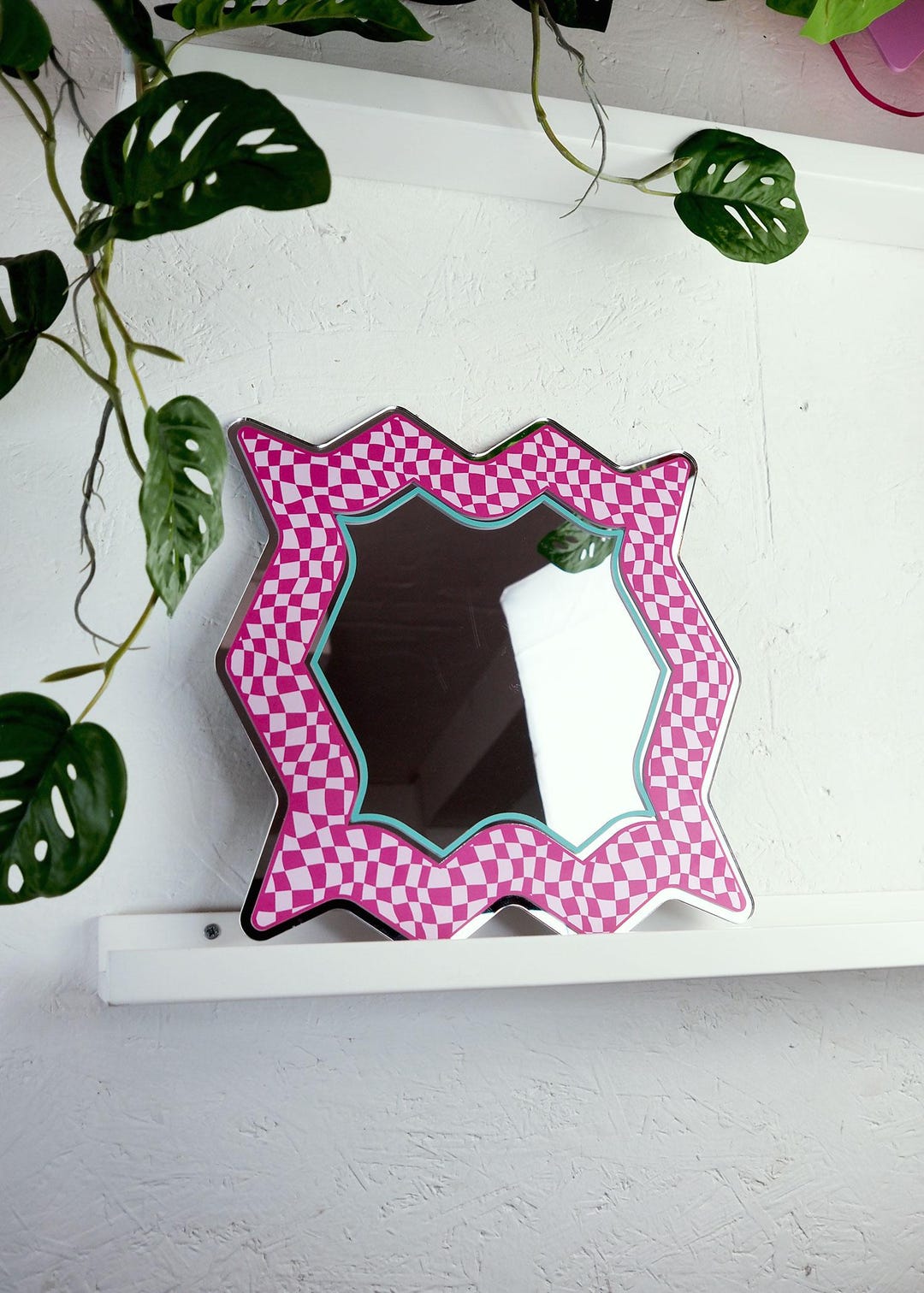 Spikey Checkerboard Mirror - Hot Pink/pink - Etsy