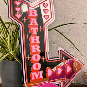 Retro Bathroom Arrow Mirror - PINK & RED - Etsy