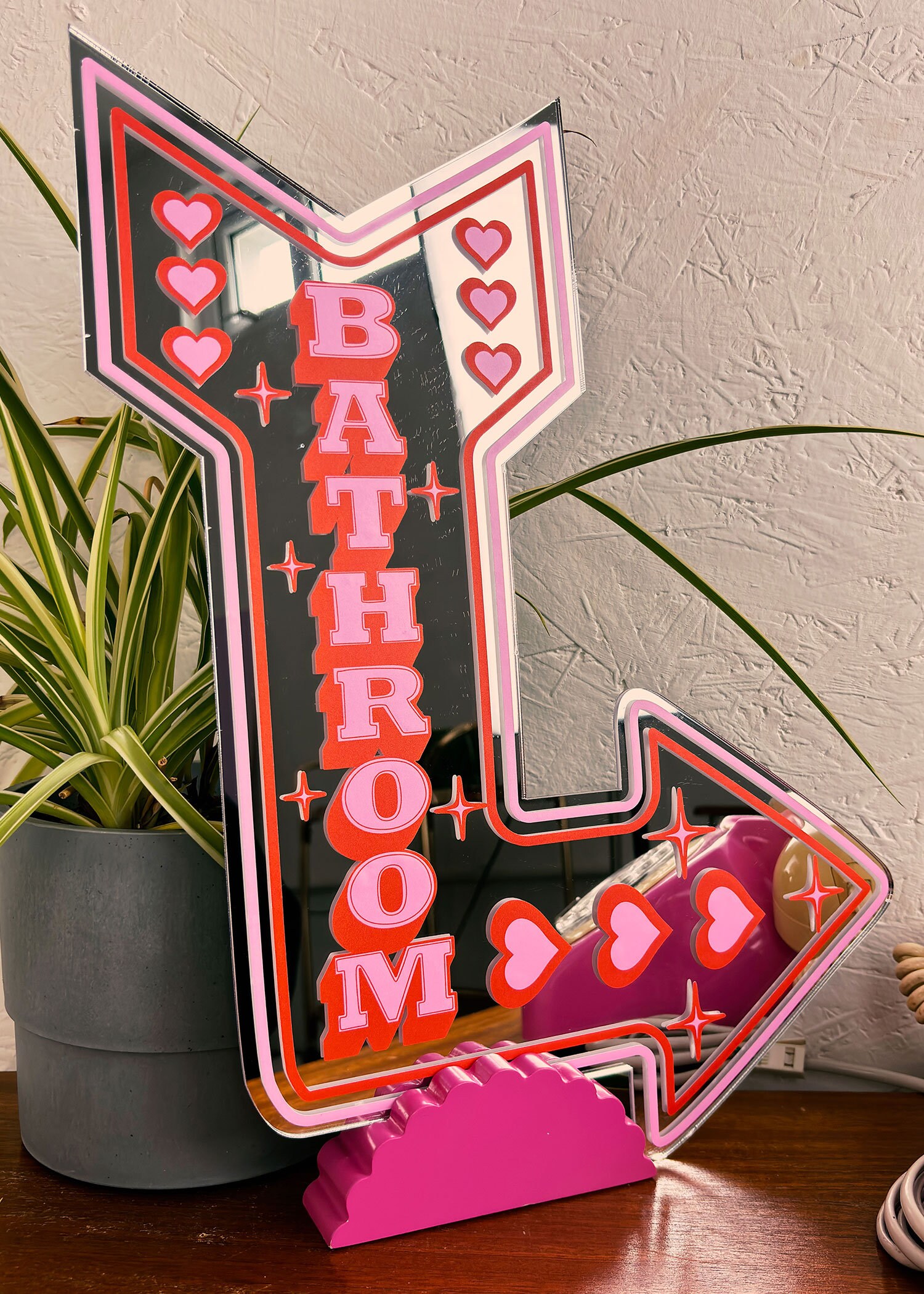 Retro Bathroom Arrow Mirror - PINK & RED - Etsy