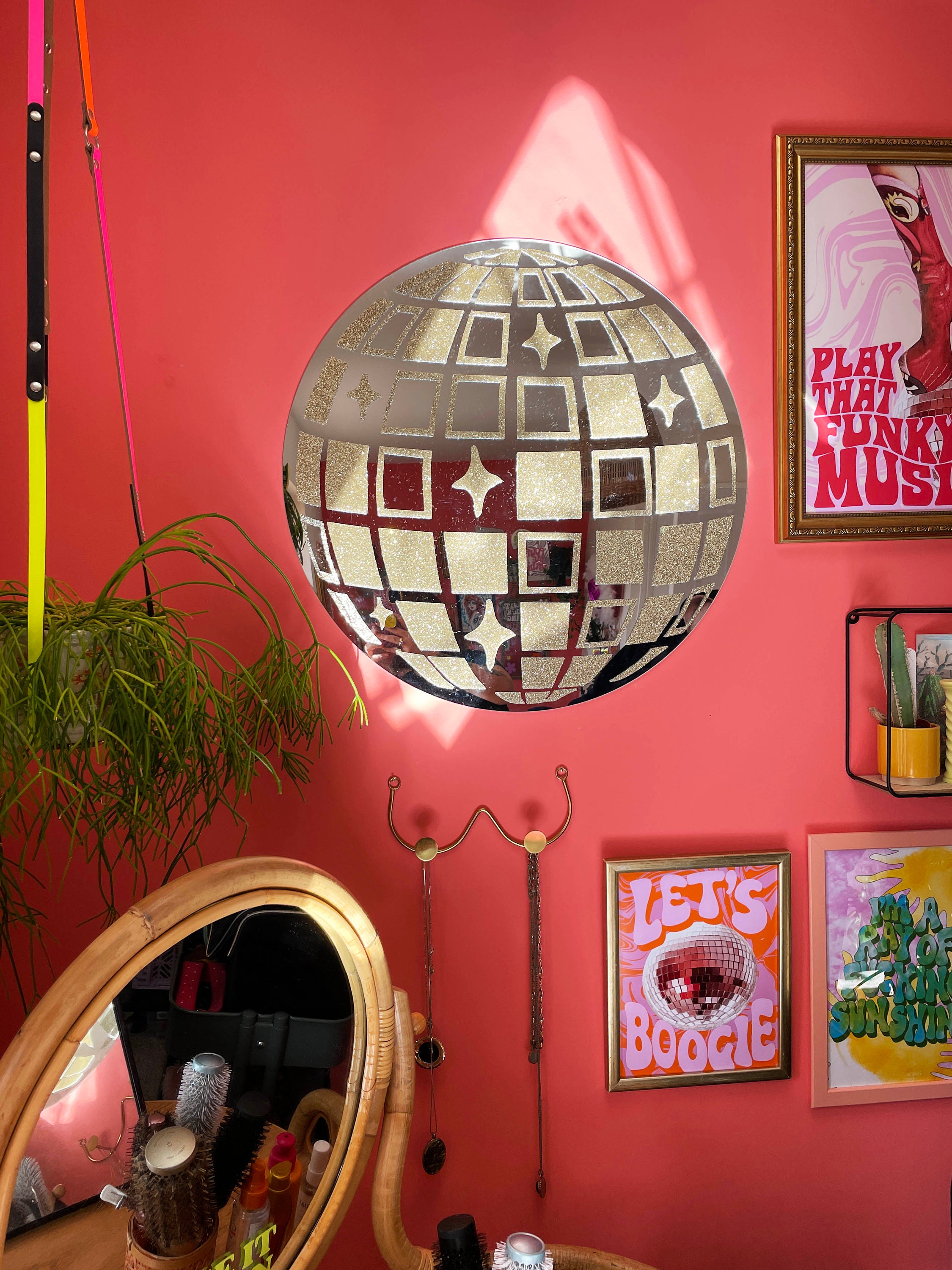 Large Gold Glitter Disco Mirror Ball Mirror - Etsy