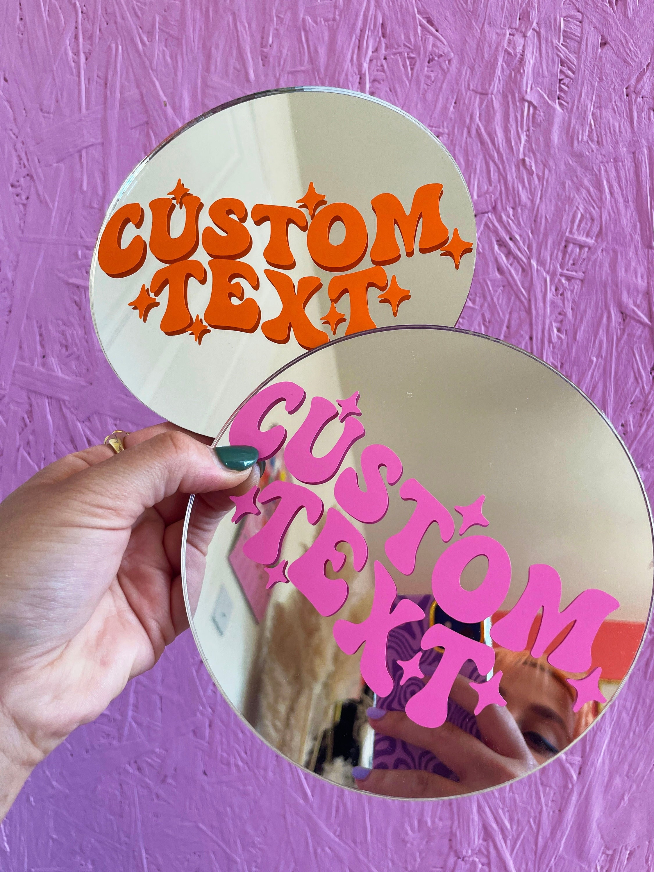 Custom Groovy Text Mini Disc Mirror - LOTS OF COLOURS - Etsy UK