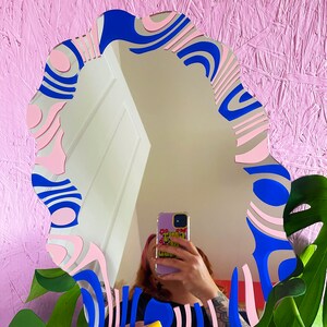 Electric Blue & Pastel Pink Wavy Mirror - Etsy