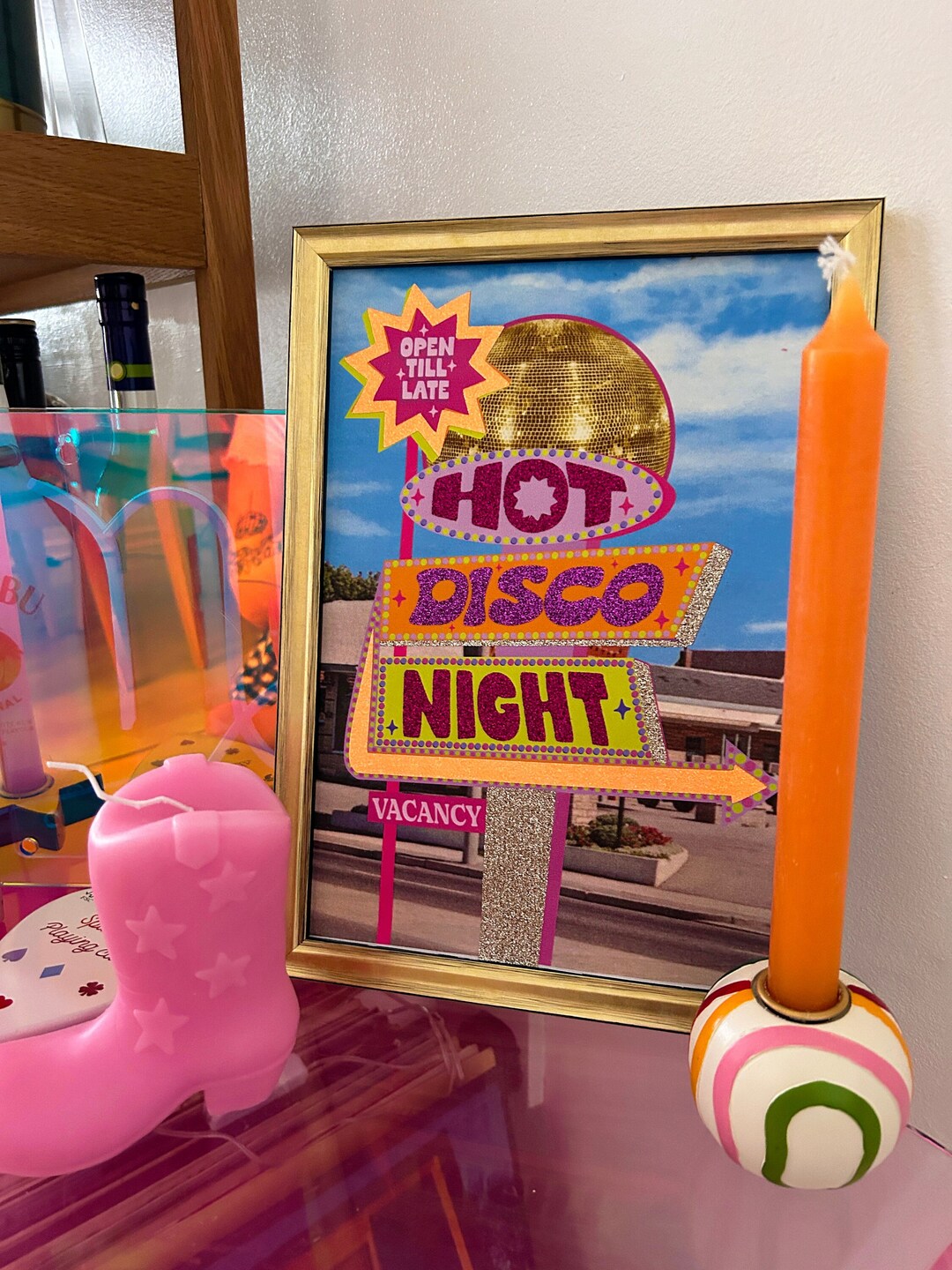Disco Motel Sign Glitter Fabric Print - Etsy