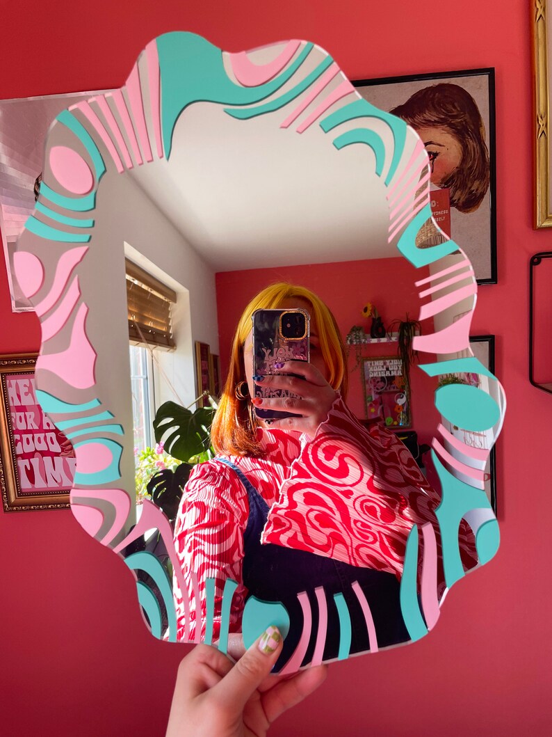 Pastel Pink & Blue Marbling Wavy Mirror - Etsy