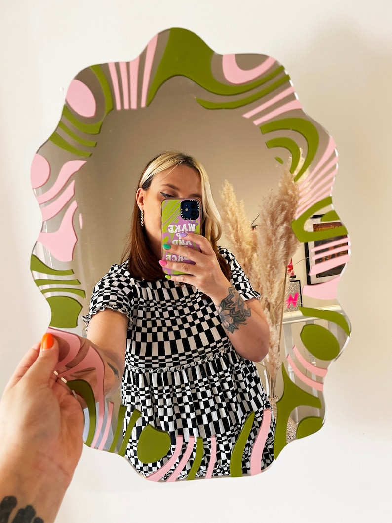 Olive & Pastel Marbling Wavy Mirror - Etsy