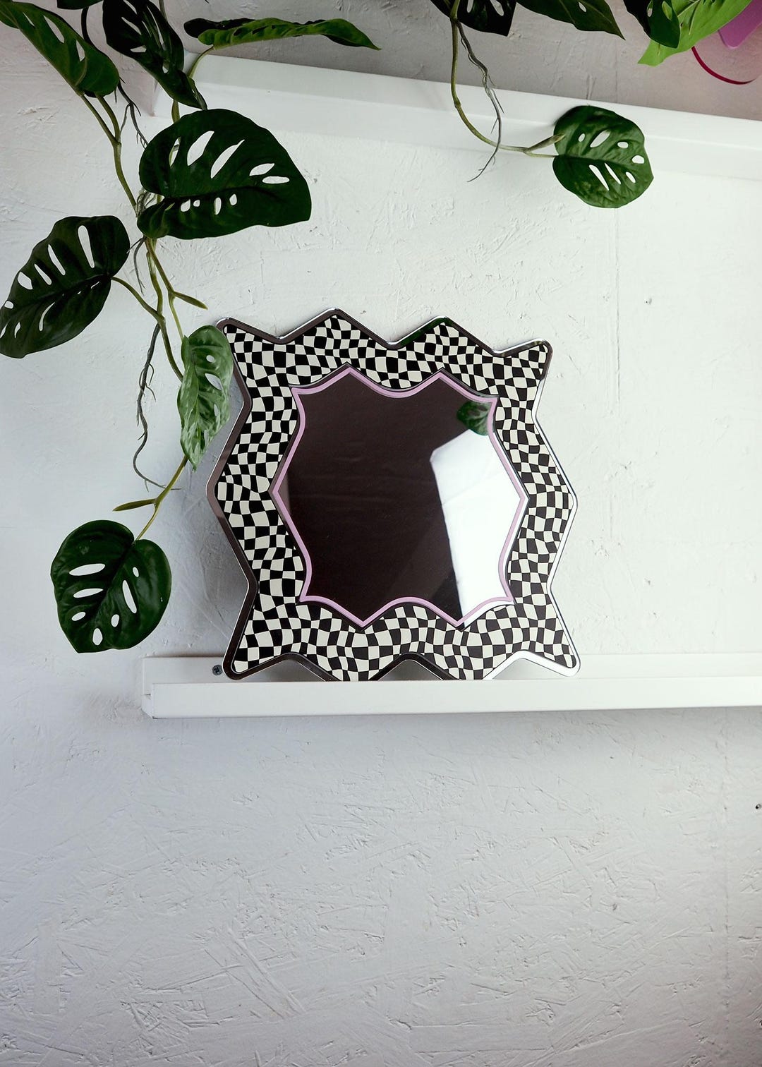 Spikey Checkerboard Mirror - Black/cream/pink - Etsy