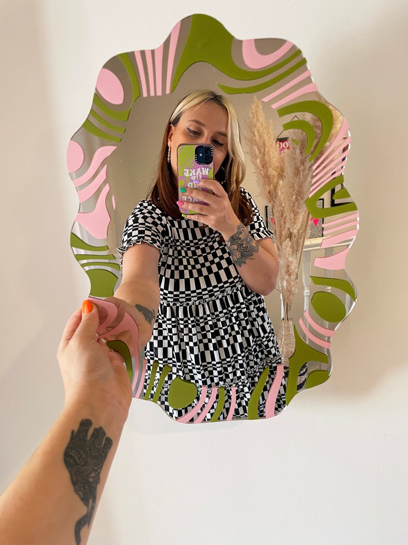 Olive & Pastel Marbling Wavy Mirror - Etsy