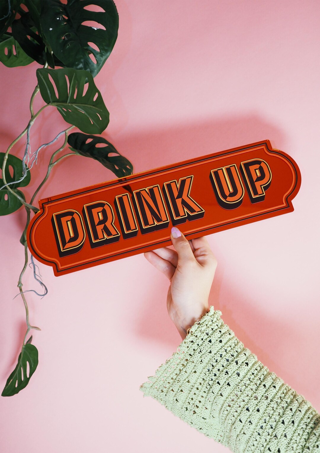 Drink up Rectangle Mirror Sign - Retro Orange - Etsy