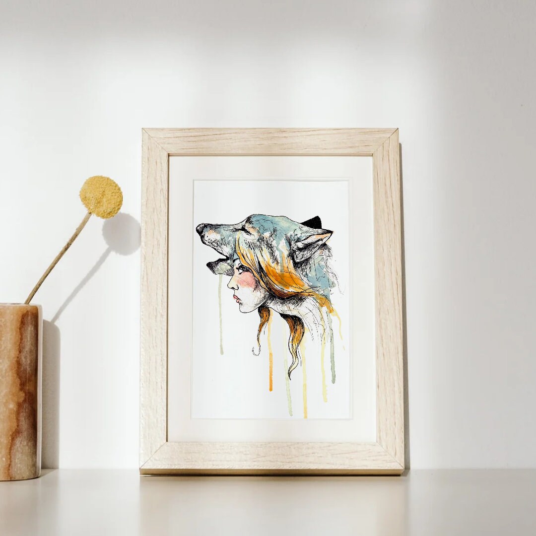 A5 Watercolour Painting Wolf Girl Art Print - Etsy