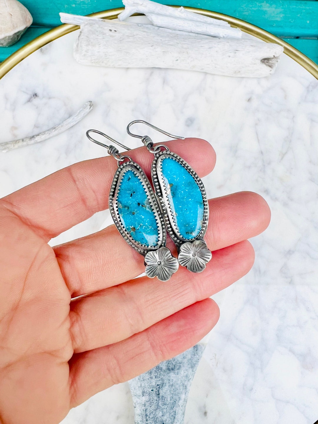 Blue Bandit Turquoise Earrings, Turquoise Flower Earrings, Turquoise ...