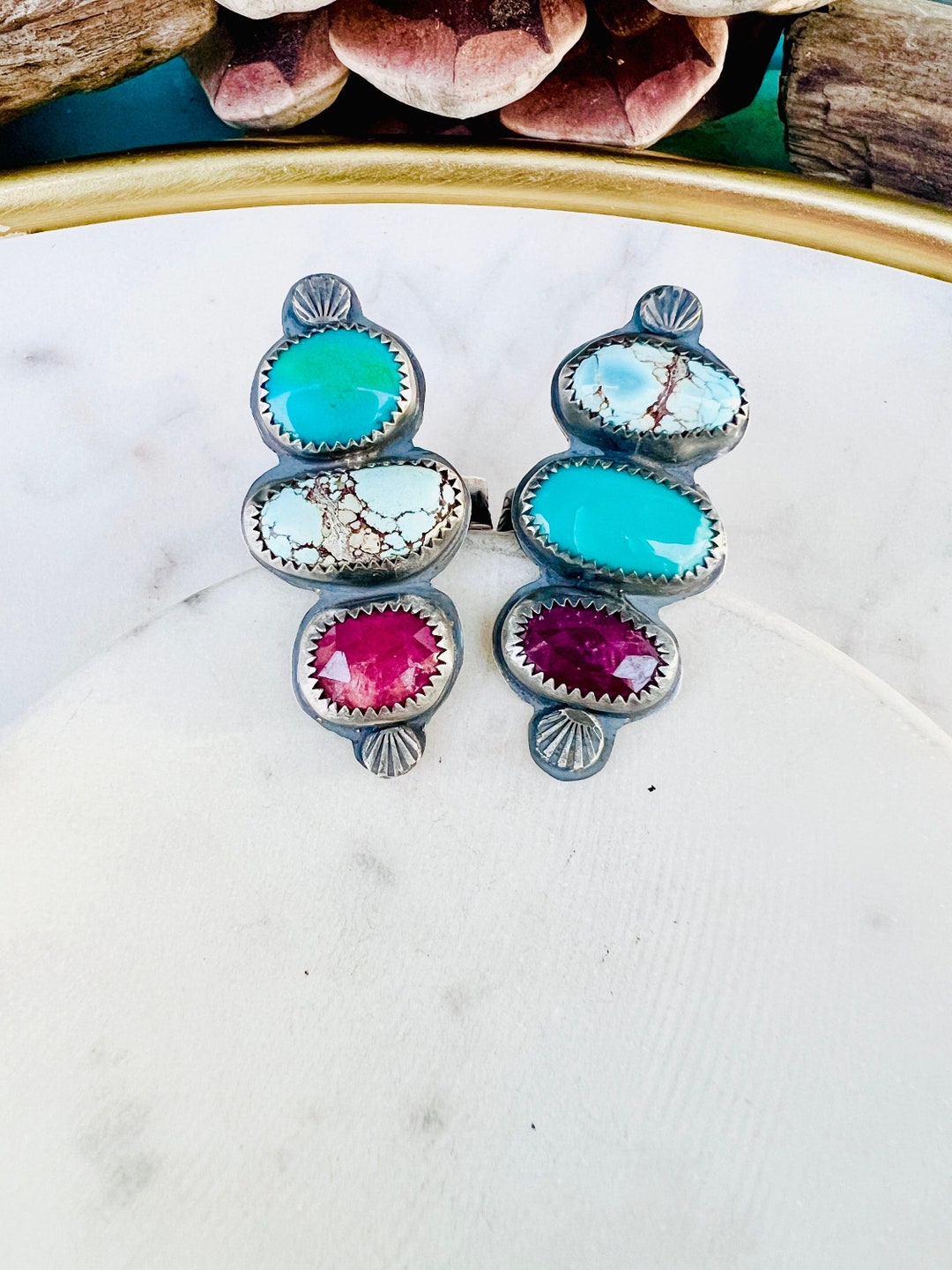 Turquoise Ring, Sapphire Turquoise Ring, Turquoise Cairn Ring, Stacked ...