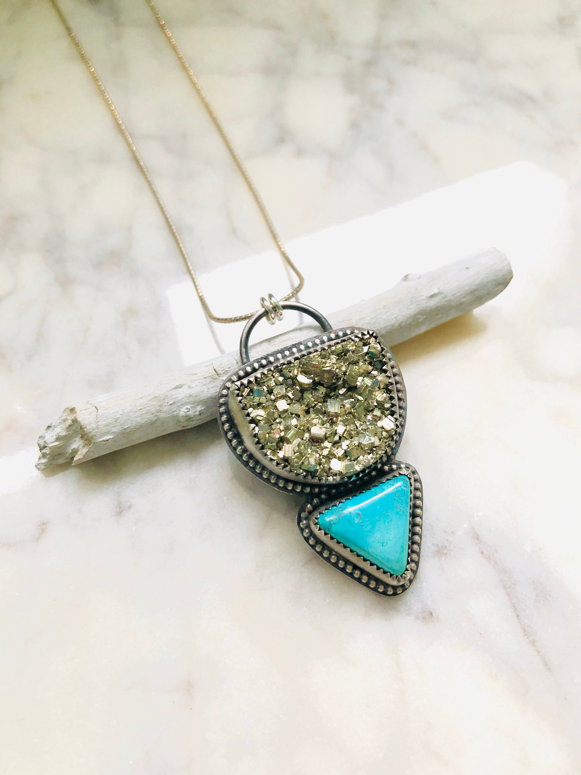 Pyrite Pendant Pyrite Necklace Triangle Necklace pyrite | Etsy