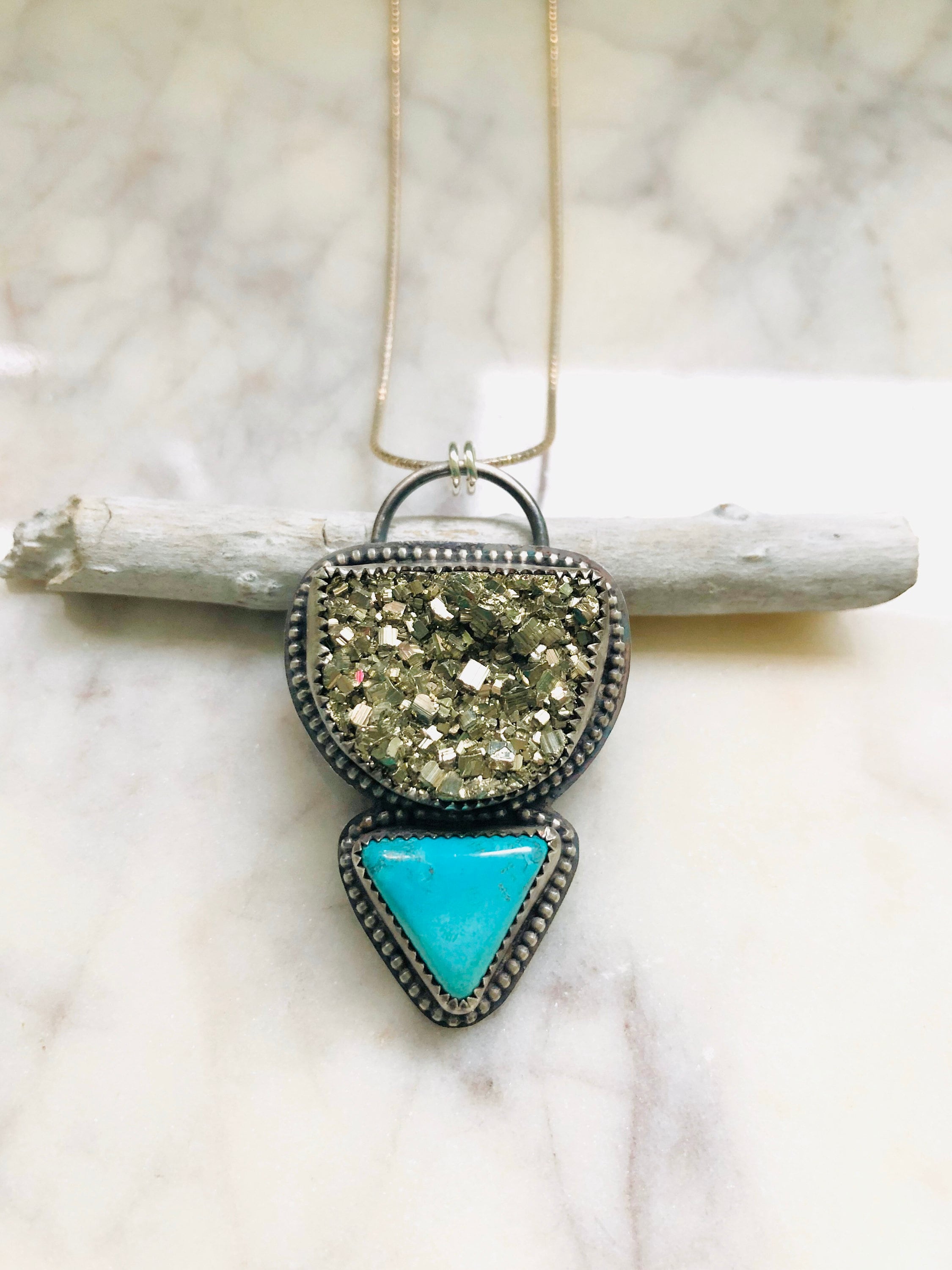 Pyrite Pendant Pyrite Necklace Triangle Necklace pyrite | Etsy