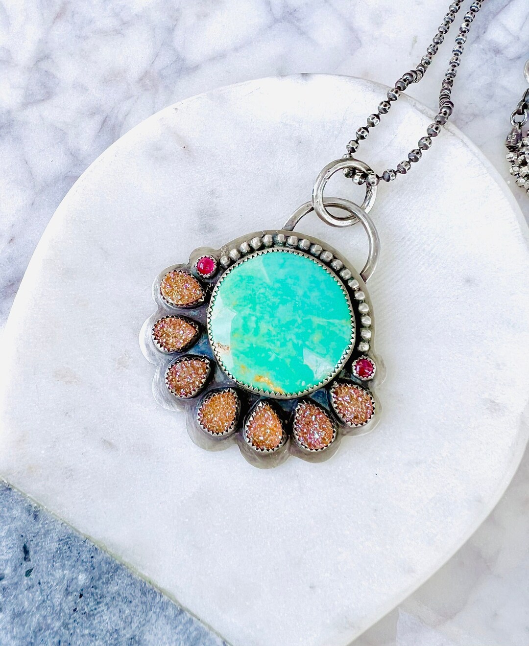 Big Turquoise Necklace, Round Turquoise Necklace, Big Turquoise Pendant ...