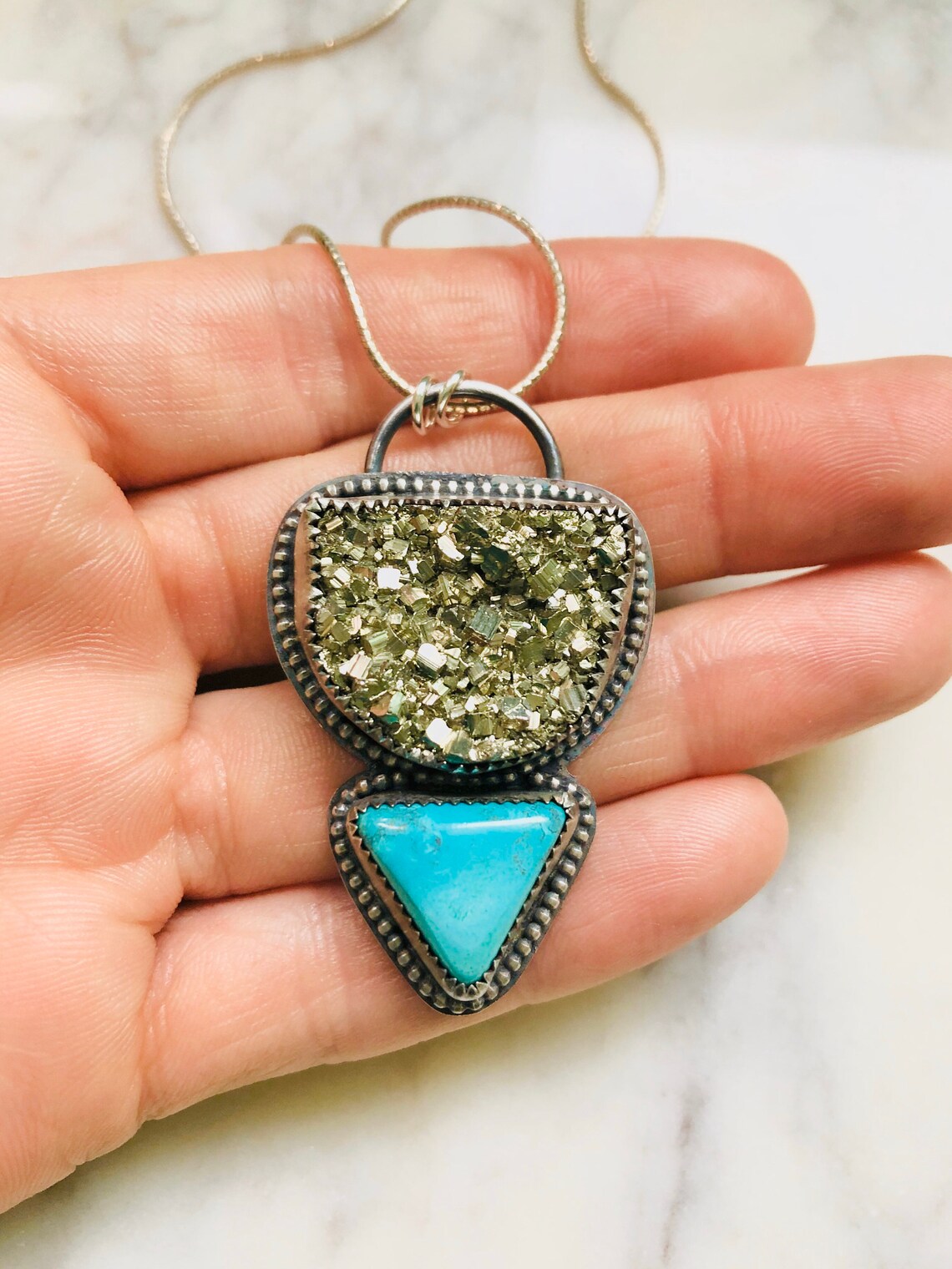 Pyrite Pendant Pyrite Necklace Triangle Necklace Pyrite | Etsy