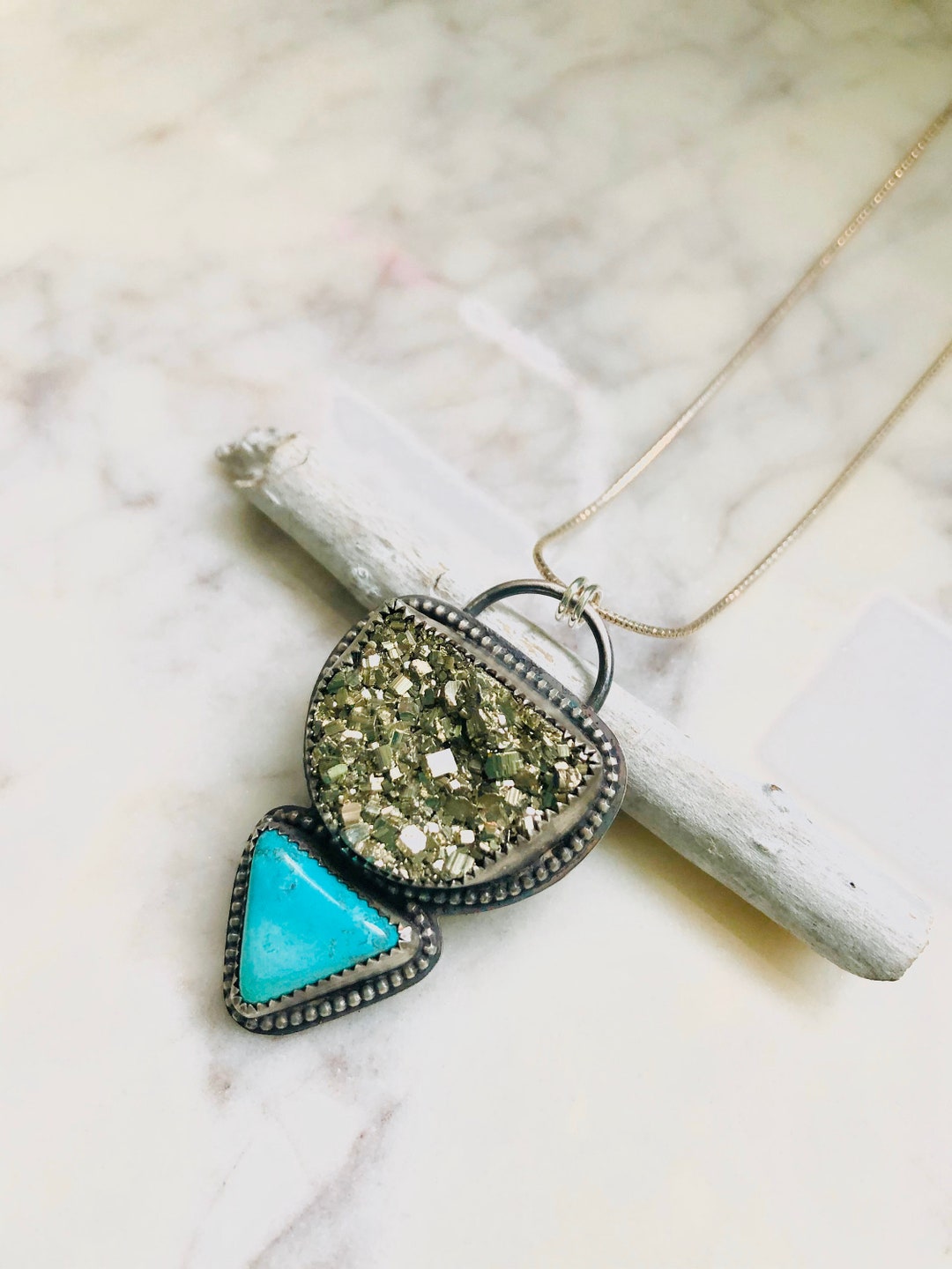 Pyrite Pendant, Pyrite Necklace, Triangle Necklace, Pyrite Jewelry ...