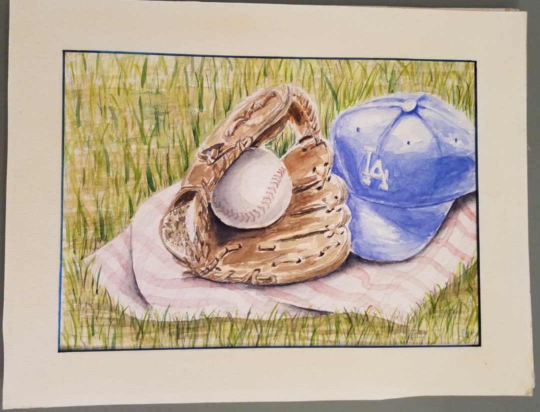 Original Watercolor Painting of a LA Baseball Still Life - Etsy