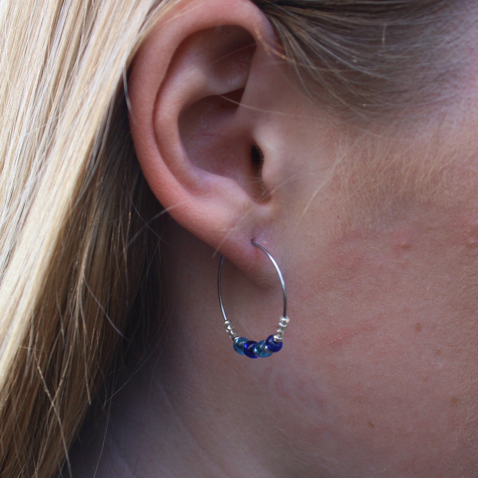 Blue Beaded Hoop Earrings for Women Ocean Inspired Earrings - Etsy ...