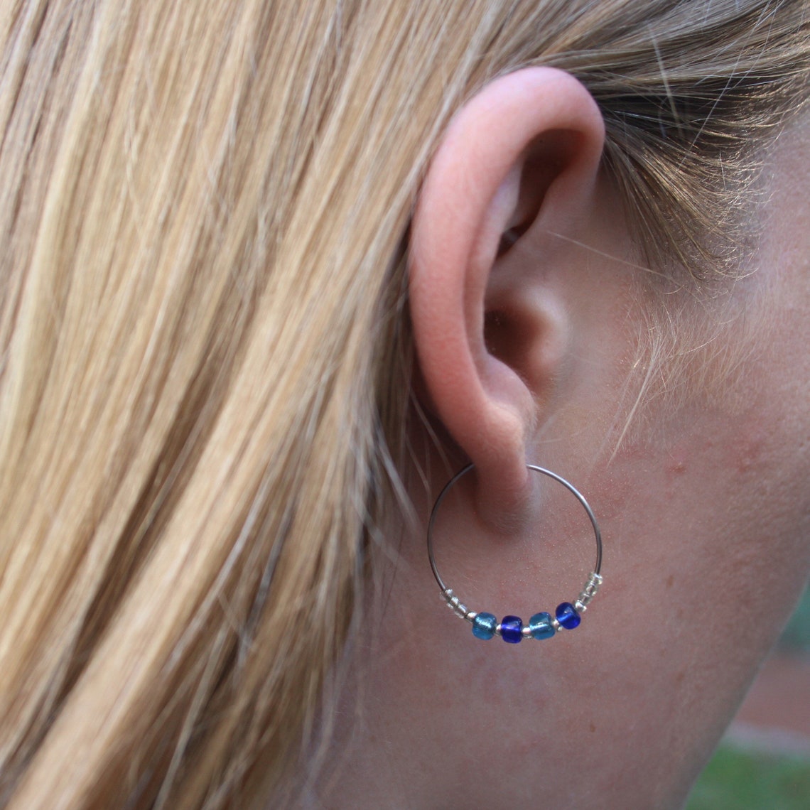 Blue Beaded Hoop Earrings for Women Ocean Inspired Earrings - Etsy ...