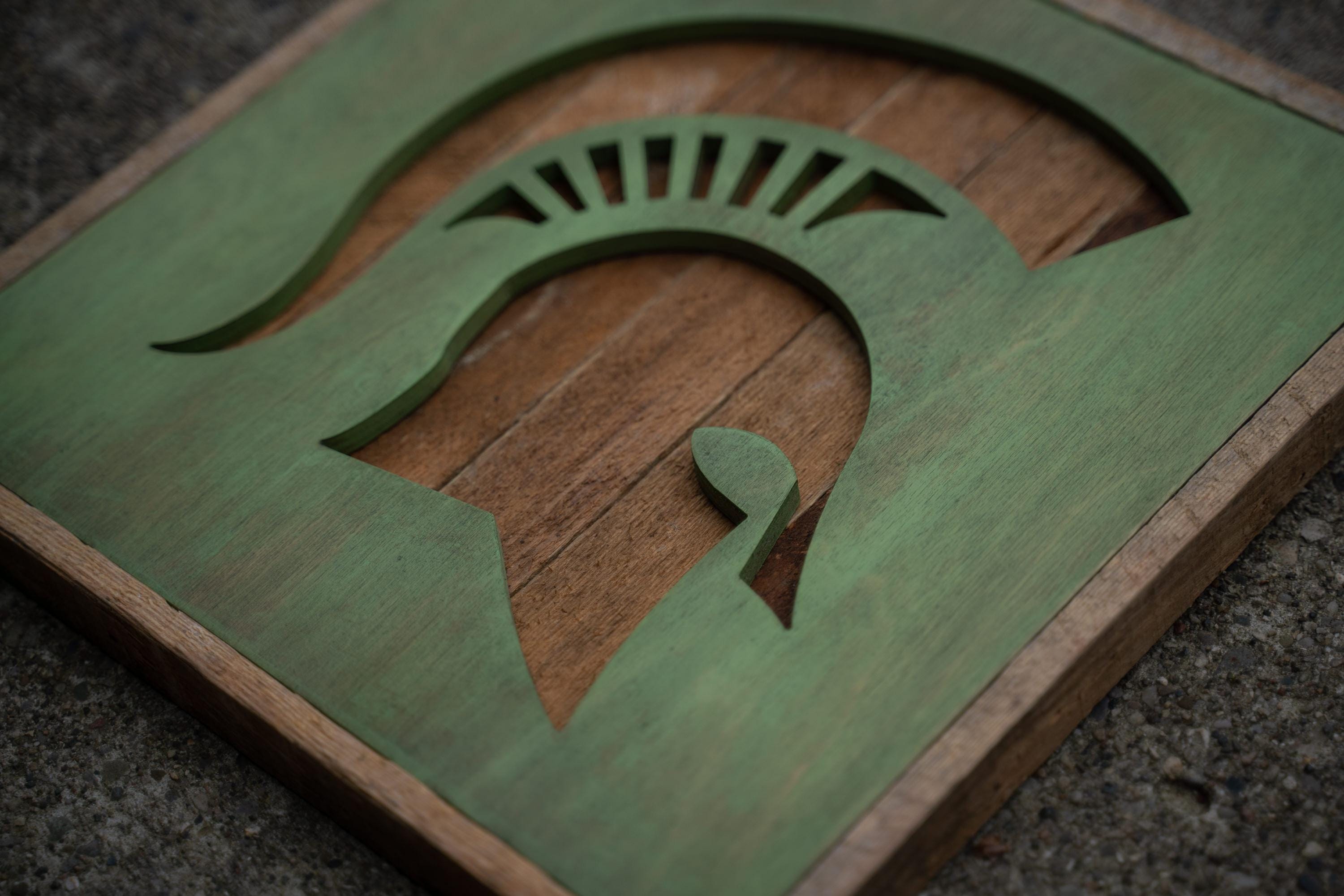 Handcrafted Mini Msu Spartan Head From Detroit Salvaged Wood - Etsy