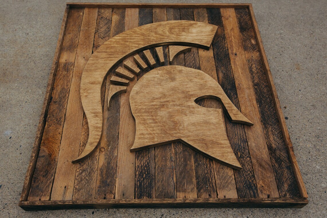 Handcrafted Michigan State Spartan Head on Reclaimed Wood - Etsy