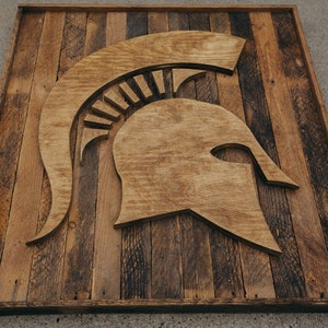 Handcrafted Michigan State Spartan Head on Reclaimed Wood - Etsy