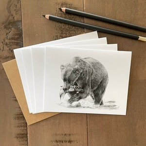 Grizzly Bear Notecards, Set of Wildlife Art Cards, Cards for Kids ...