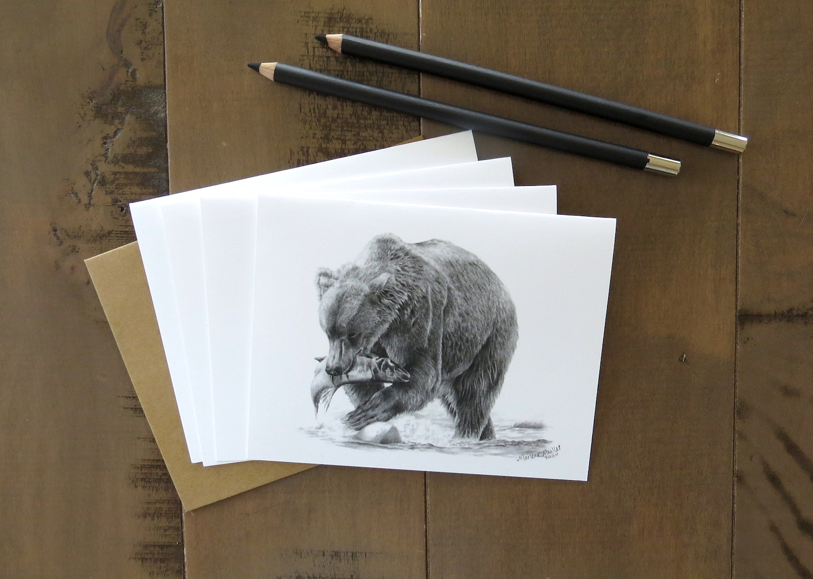 Grizzly Bear Notecards, Set of Wildlife Art Cards, Cards for Kids ...