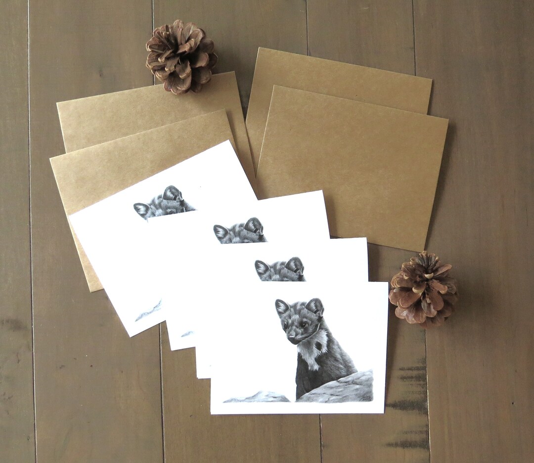 Pine Marten Note Card Set, Wildlife Art Card, Nature Stationary Art ...