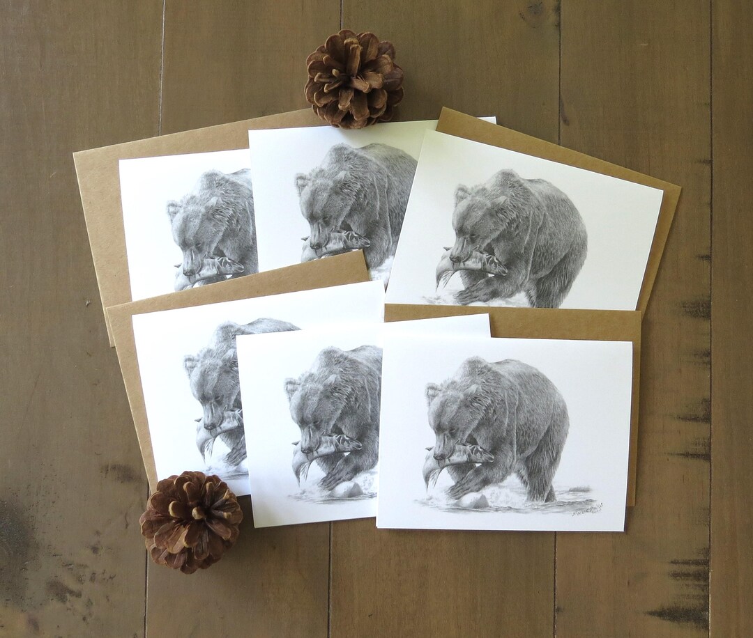 Grizzly Bear Note Card Set, Wildlife Art Card, Bear Art, Card for ...