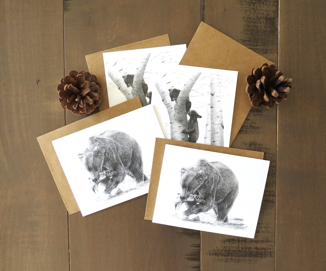 Bear Note Card Set Wildlife Art Card Bear Art Card for - Etsy