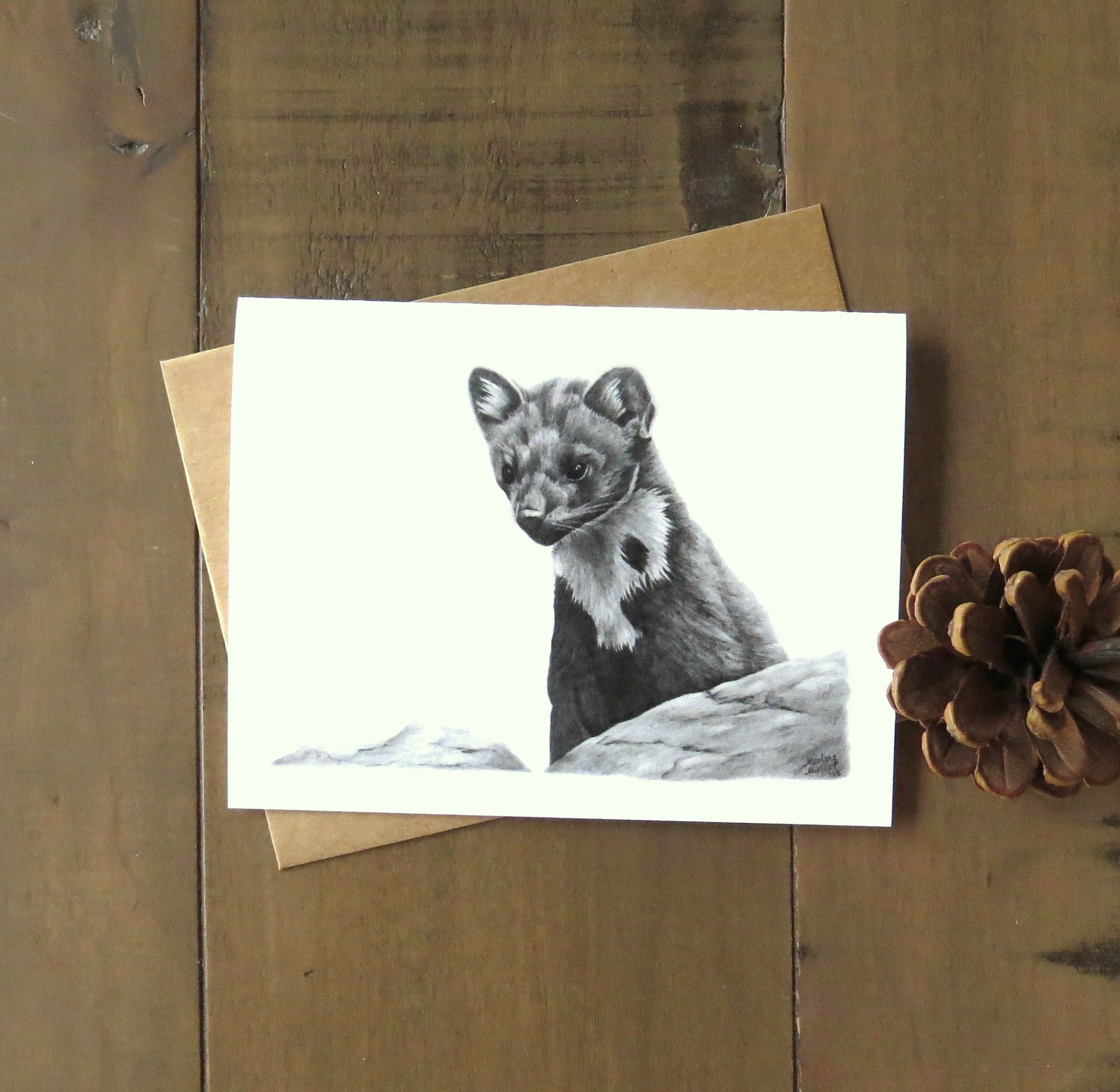 Pine Marten Note Card, Wildlife Art Card, Nature Stationary Art Card ...