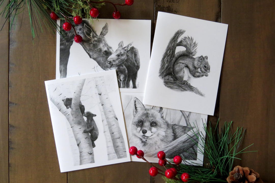 Forest Animals Note Card Set, Animal Card Sets for Kids, Wildlife Art ...