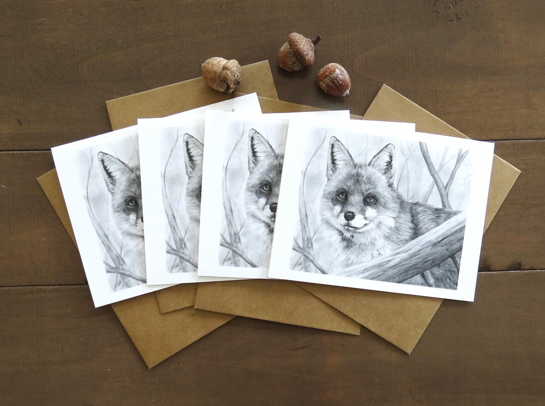Red Fox Note Card Set, Wildlife Art Cards, Fox Art, Fox Cards, Nature ...