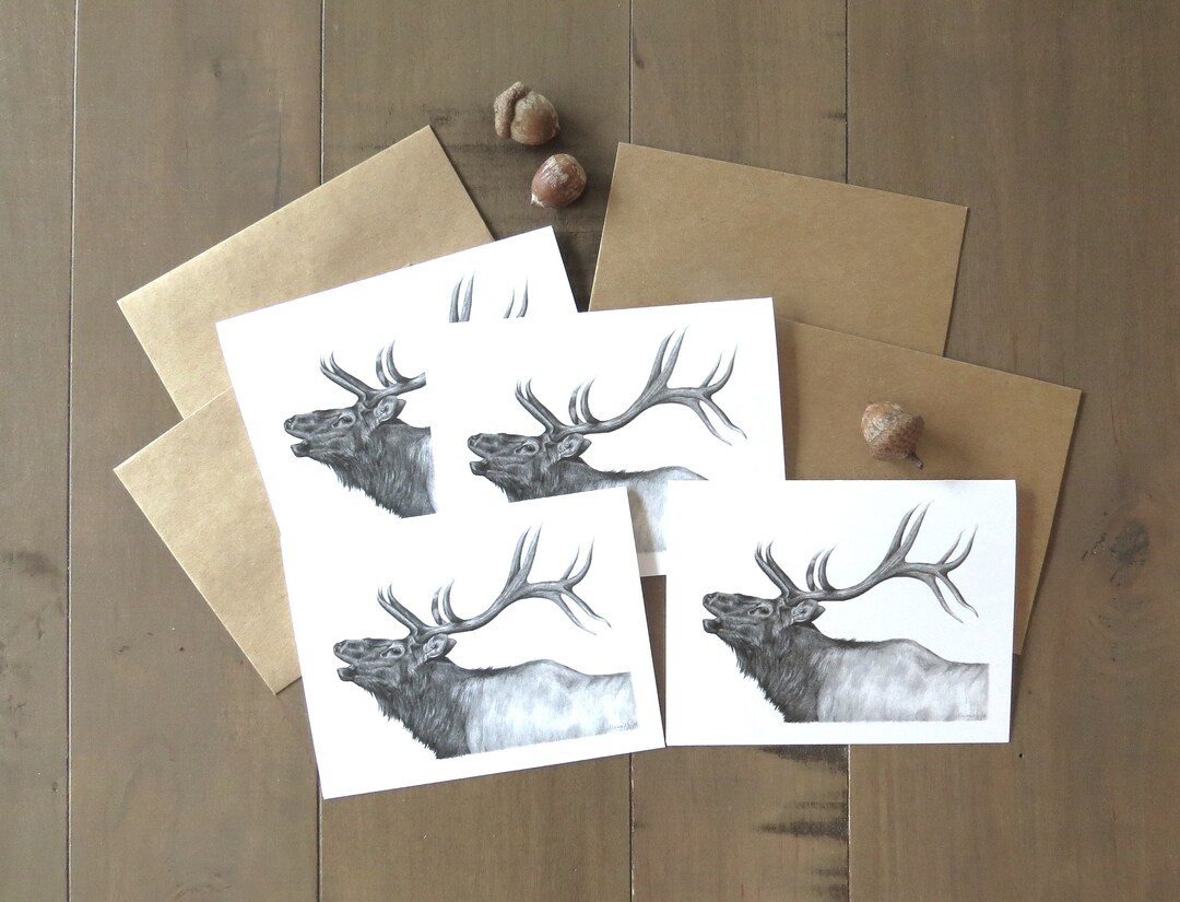 Elk Note Card Set, Wildlife Art Card, Bugling Elk Card, Nature Greeting ...