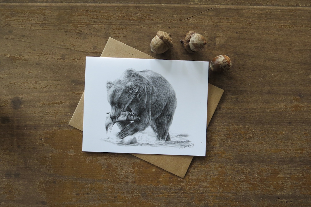 Grizzly Bear Note Card, Wildlife Art Card, Bear Art, Card for Hunter ...