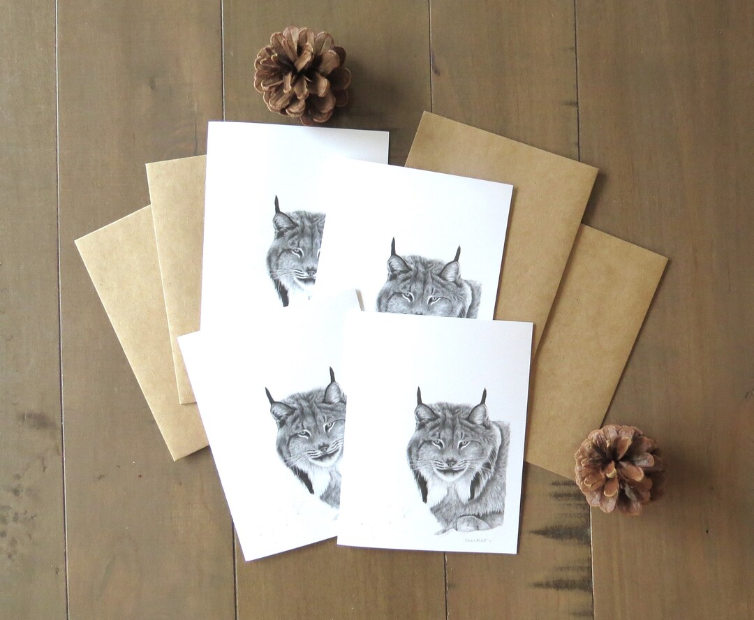 Lynx Note Card Set, Wildlife Art Cards, Pencil Art Card, Wildlife ...